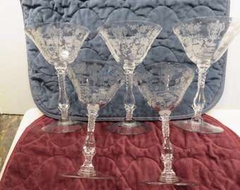 Cambridge Glass ROSE POINT CLEAR 3 Claret Wine Glasses. Stem 3121 ...