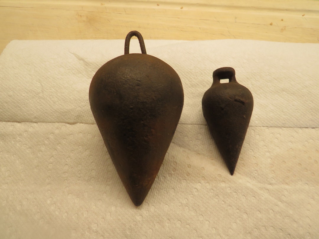 2 Antique Cast Iron Tear Drop Plumb Bobs 2 1/4 Pounds and 1/2 Pound - Etsy