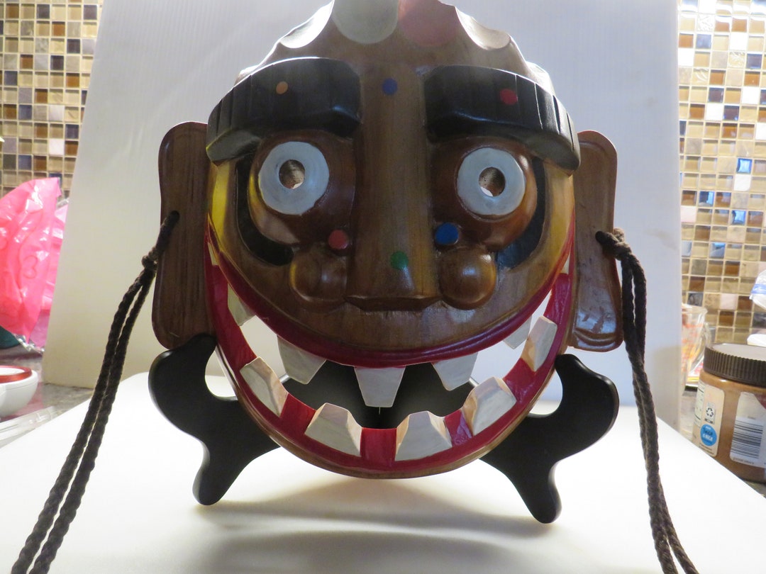 Folk Art Tribal Wood Carved Painted Mask - Etsy