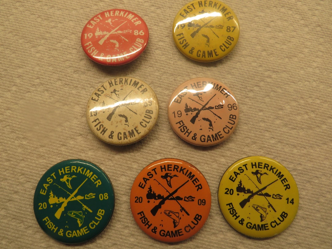 Lot of Seven Vintage East Herkimer Fish & Game Club Hunting Pins 1986 ...