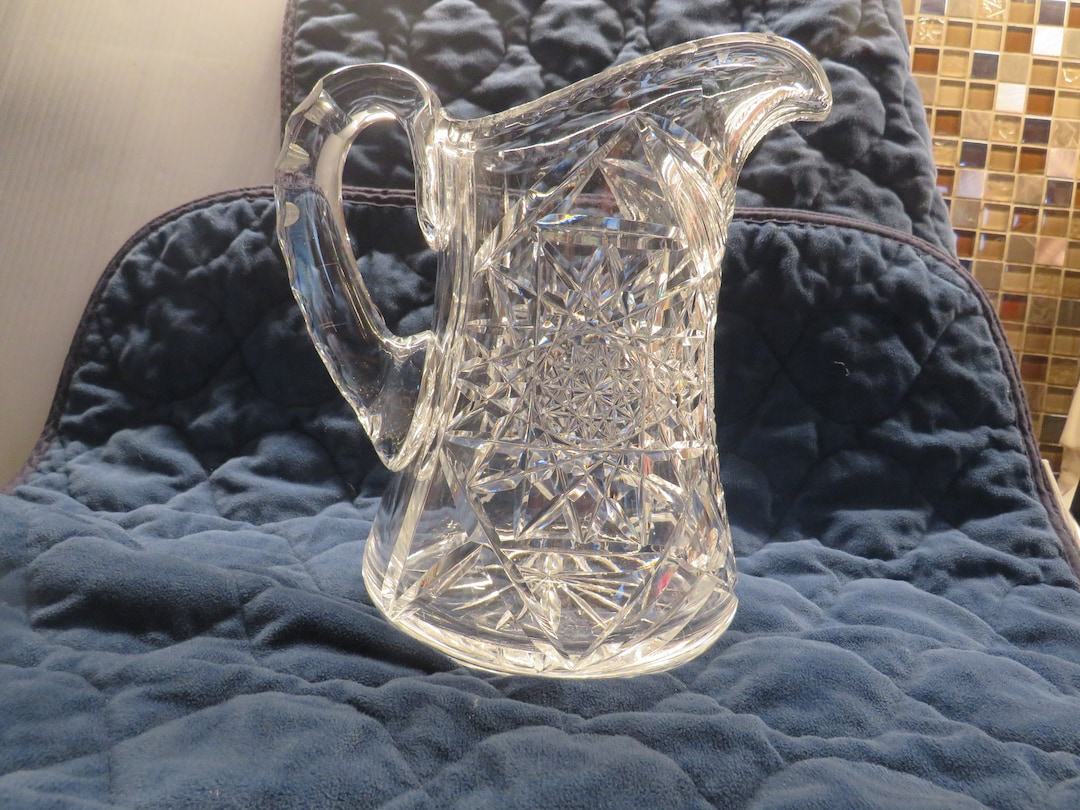 Heavy Clear Ornate Pressed Glass/crystal Water Pitcher Applied - Etsy