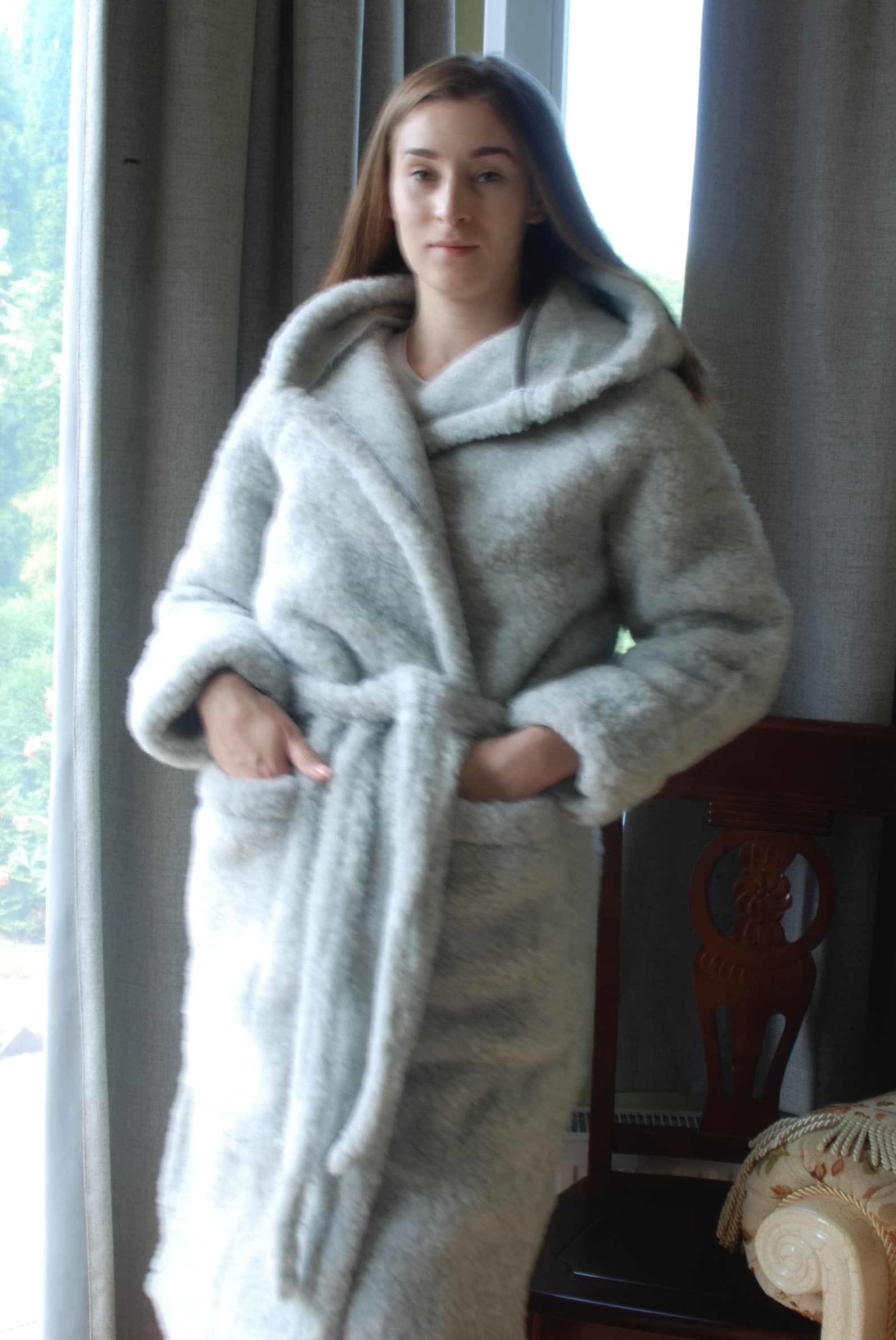 Merino Wool Robe With Hood Sheep Wool Bathrobe Morning Merino Wool ...