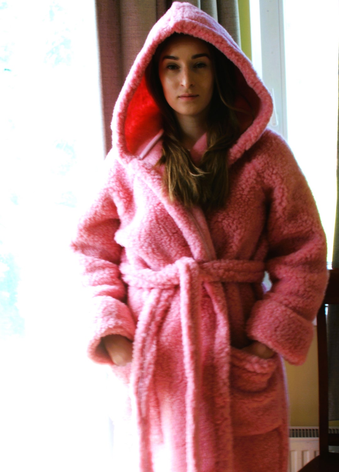 Merino Wool Robe With Hood Sheep Wool Bathrobe Morning Merino - Etsy
