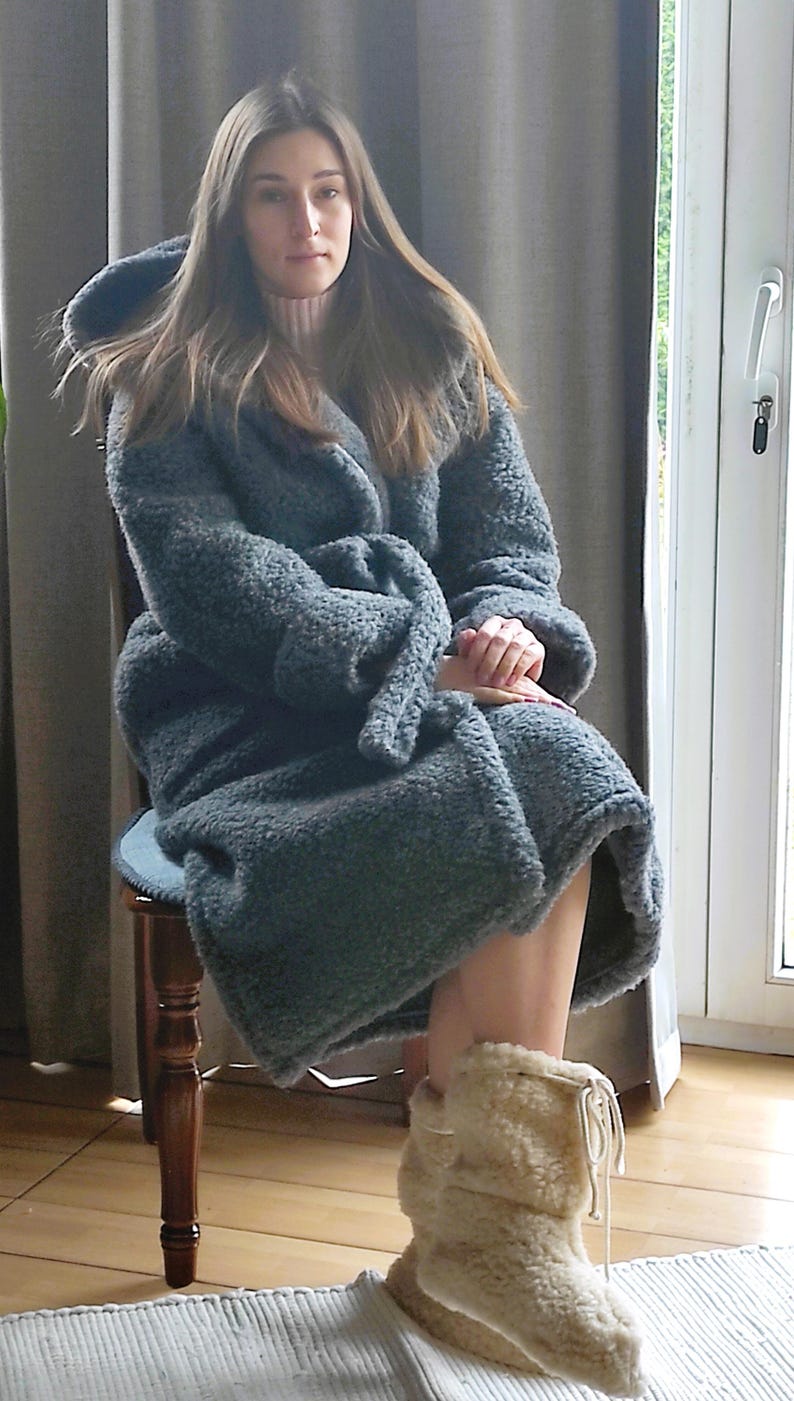 Merino Wool Robe With Hood & Pockets: Warm Winter Bathrobe - Etsy