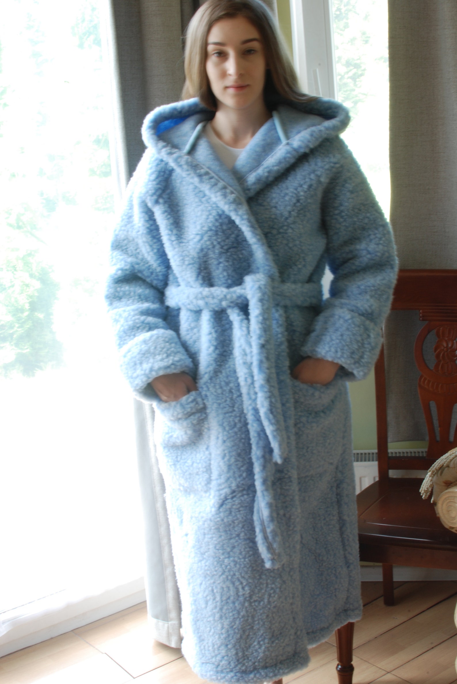 Merino Wool Hooded Bathrobe: Soft Sheep Wool Robe - Etsy