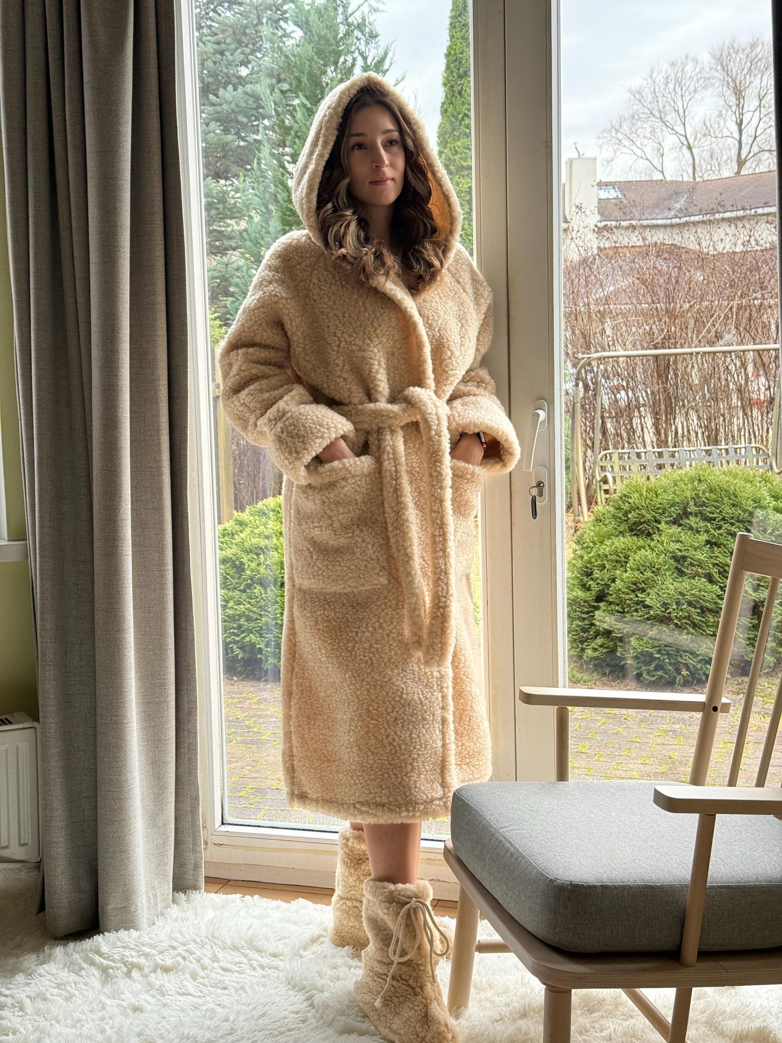 Merino Wool Hooded Bathrobe: Soft Sheep Wool Robe - Etsy