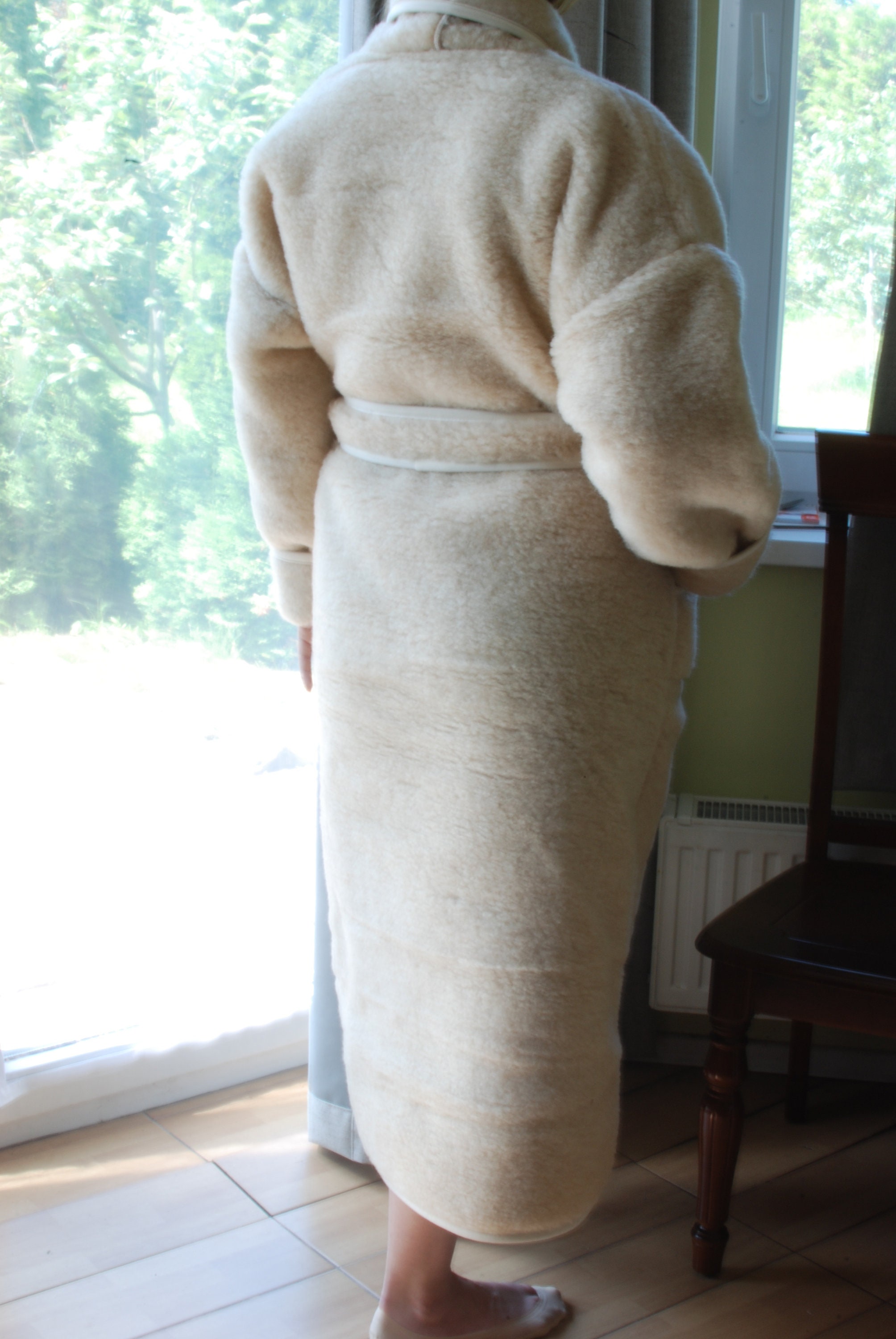 Merino Wool Robe With Pocket Morning Wool Dress Sheep Wool Bathrobe ...