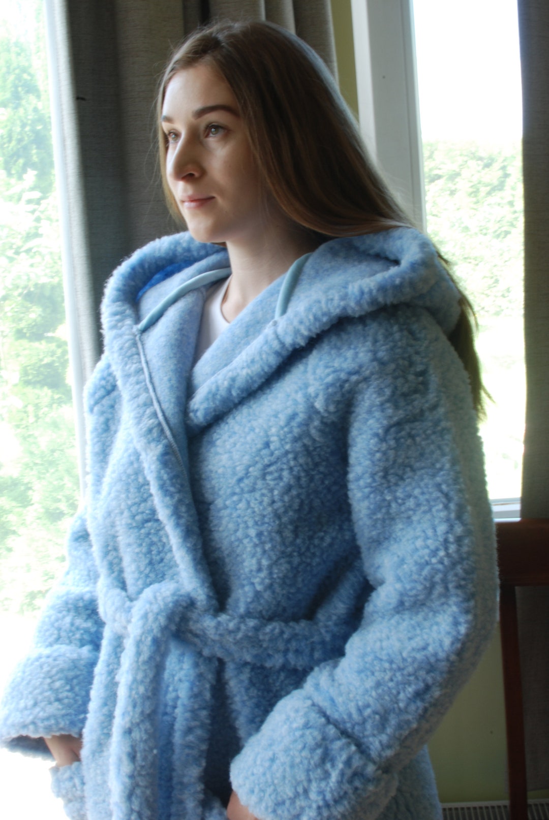 Blue Merino Wool Robe With Hood - Unisex Sheep Wool Bathrobe - Etsy