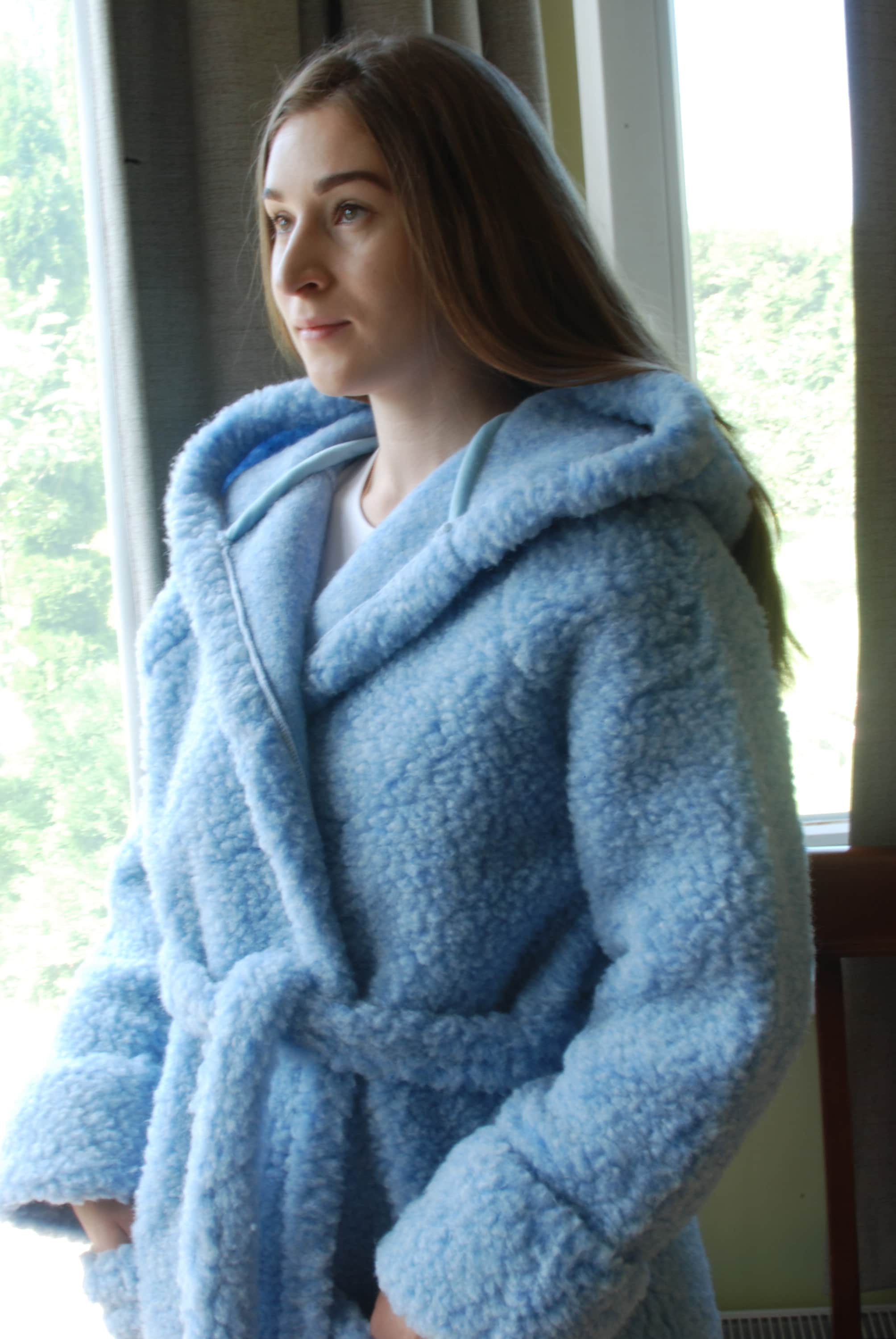 Blue Merino Wool Robe With Hood - Unisex Sheep Wool Bathrobe - Etsy