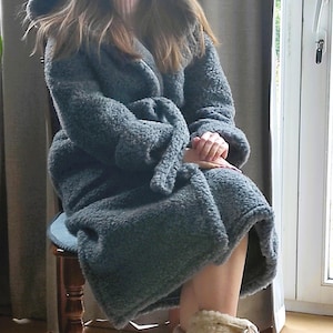 Blue Merino Wool Robe With Hood - Unisex Sheep Wool Bathrobe - Etsy