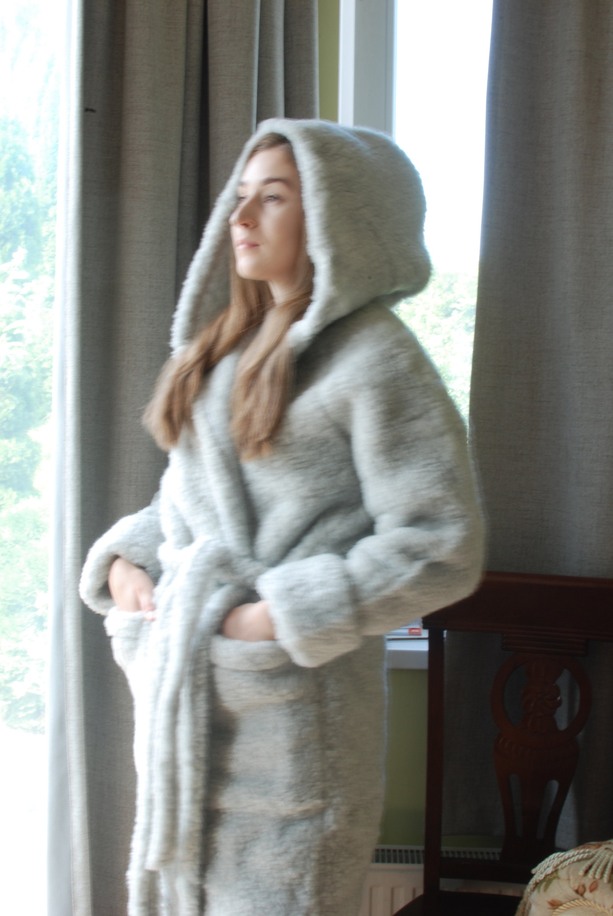 Merino Wool Robe With Hood Sheep Wool Bathrobe Morning Merino Wool ...
