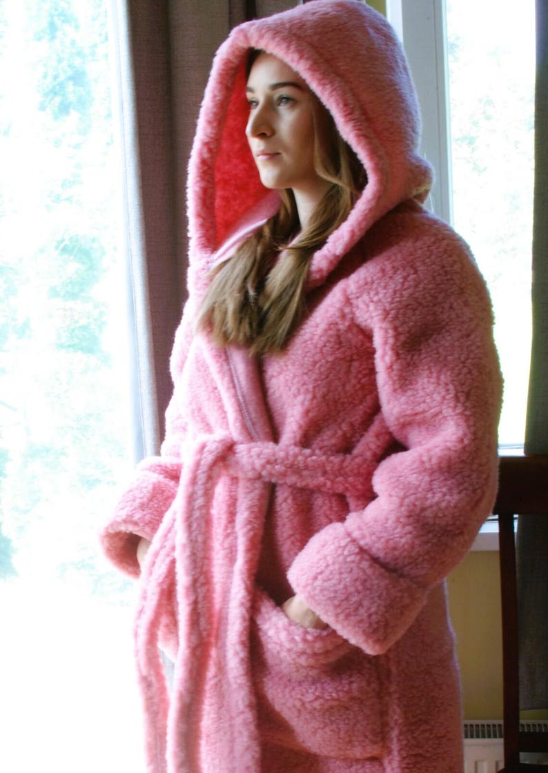 Merino Wool Bathrobe With Hood: Warm Sheep Wool Robe - Etsy
