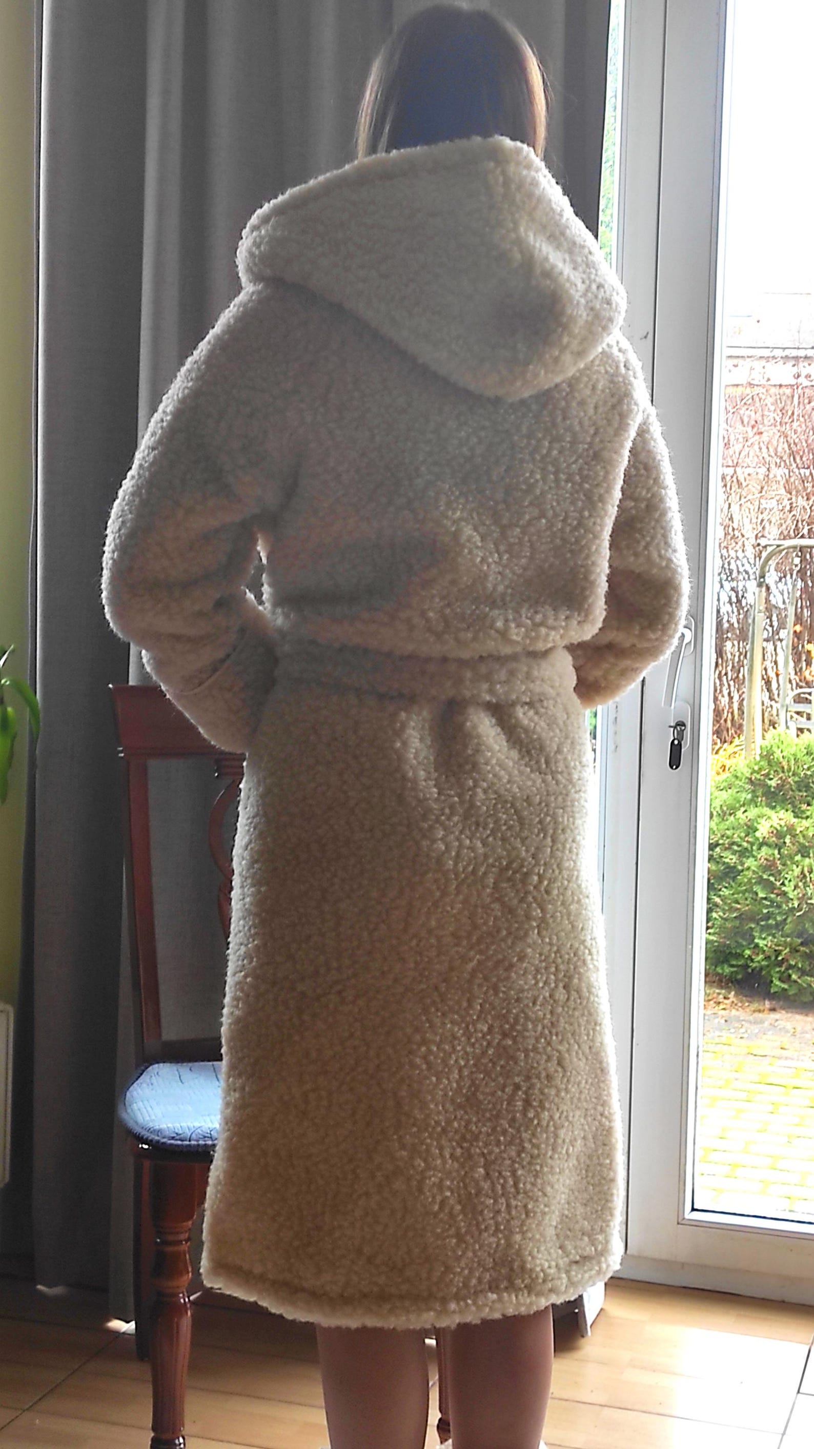 Merino Wool Robe With Hood Merino Wool Bathrobe With Hood and Pocket ...