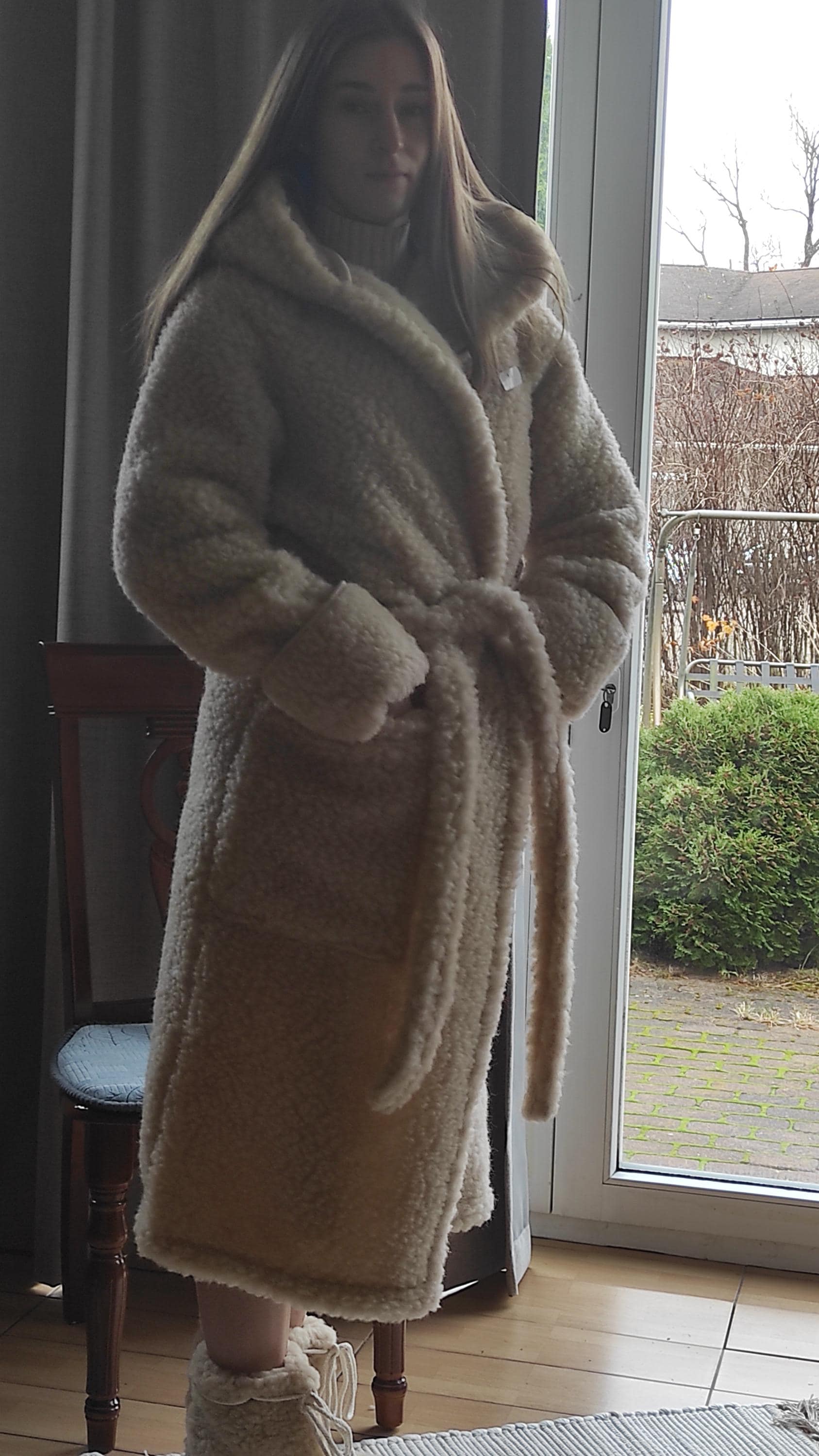 Merino Wool Robe With Hood Merino Wool Bathrobe With Hood and Pocket ...