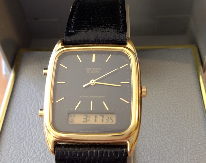 Seiko Duo-display Quartz Watch H601 Gold With Black Face - Etsy
