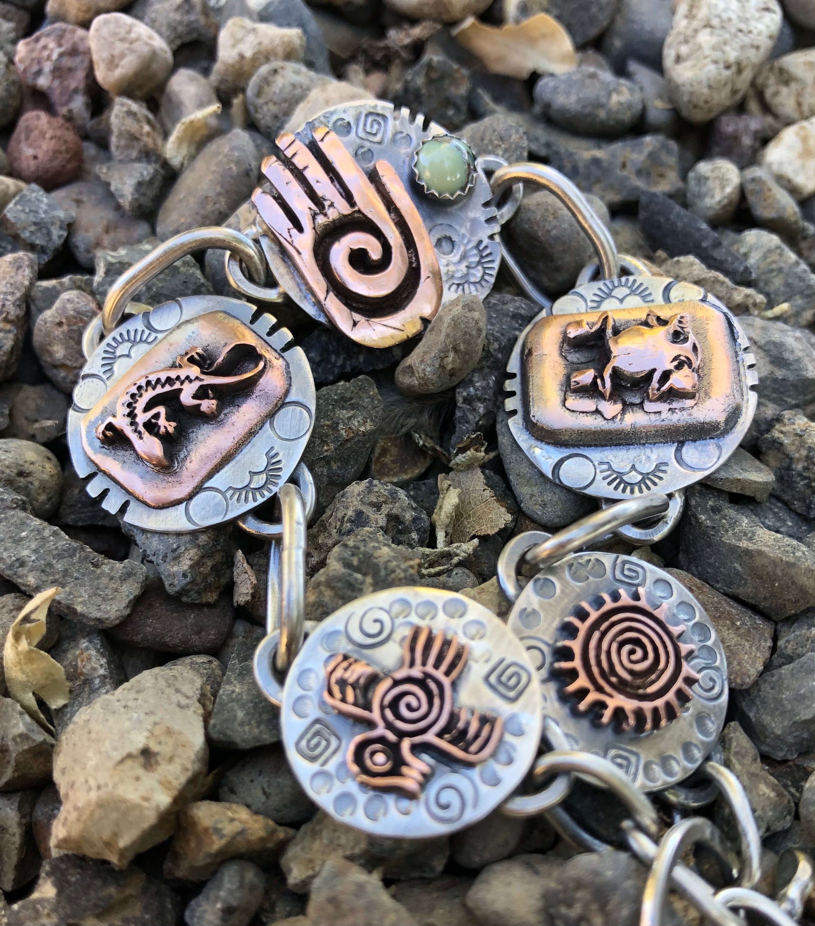 Ancient Symbols Mixed Metal Poseidon Mine Variscite Bracelet, Argentium ...