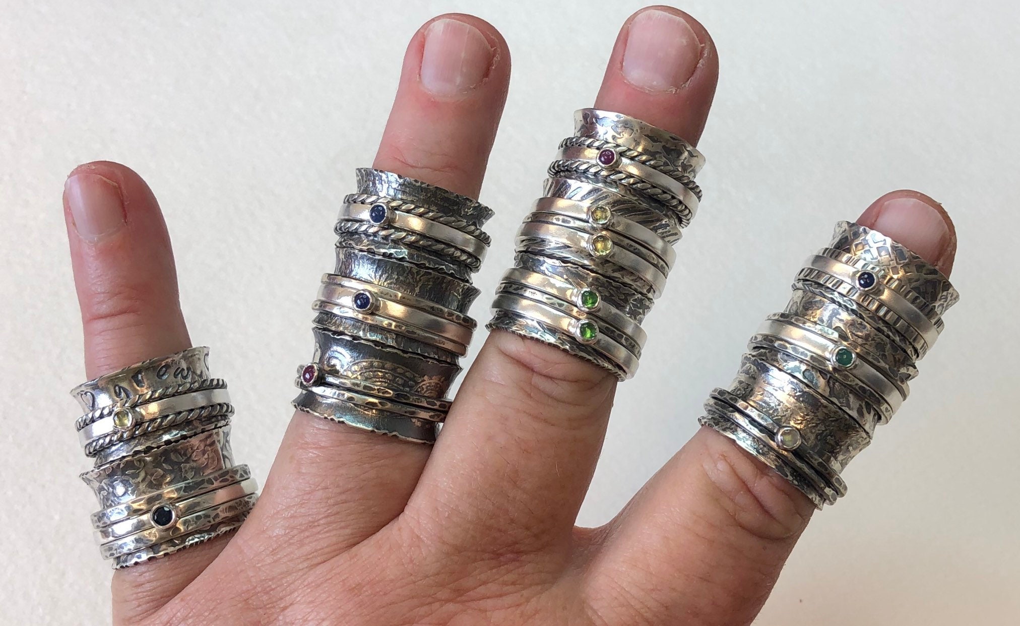 Emerald Gemstone Spinner Ring Texture Patina Ring Argentium Sterling ...