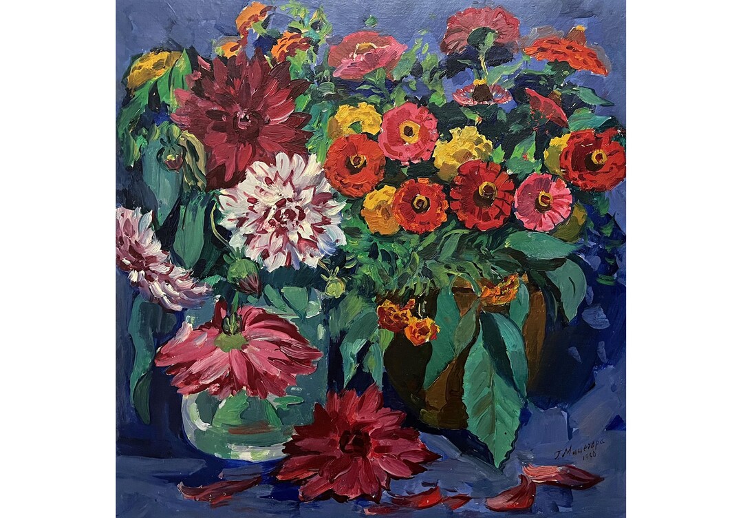 Vintage Original Oil Painting Floral Still Life by Ukraine Artist H ...