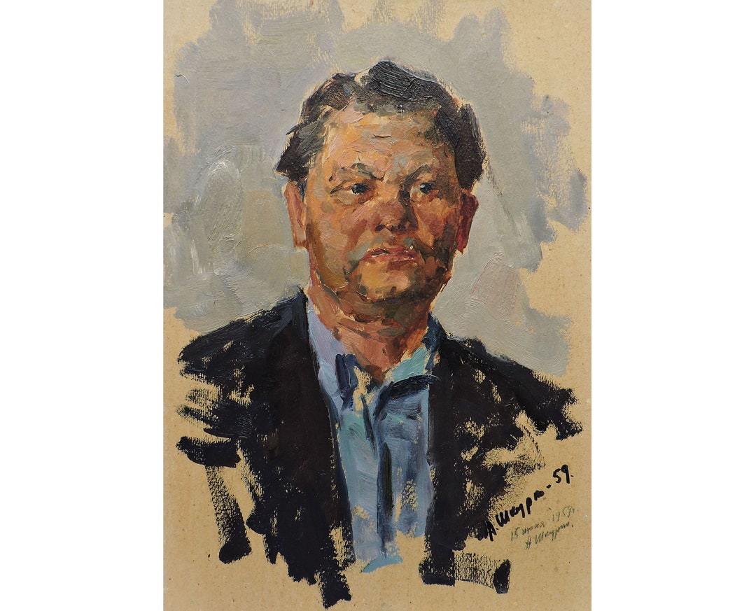 Antique Original Oil Painting Male Portrait by Ukrainian Artist A ...