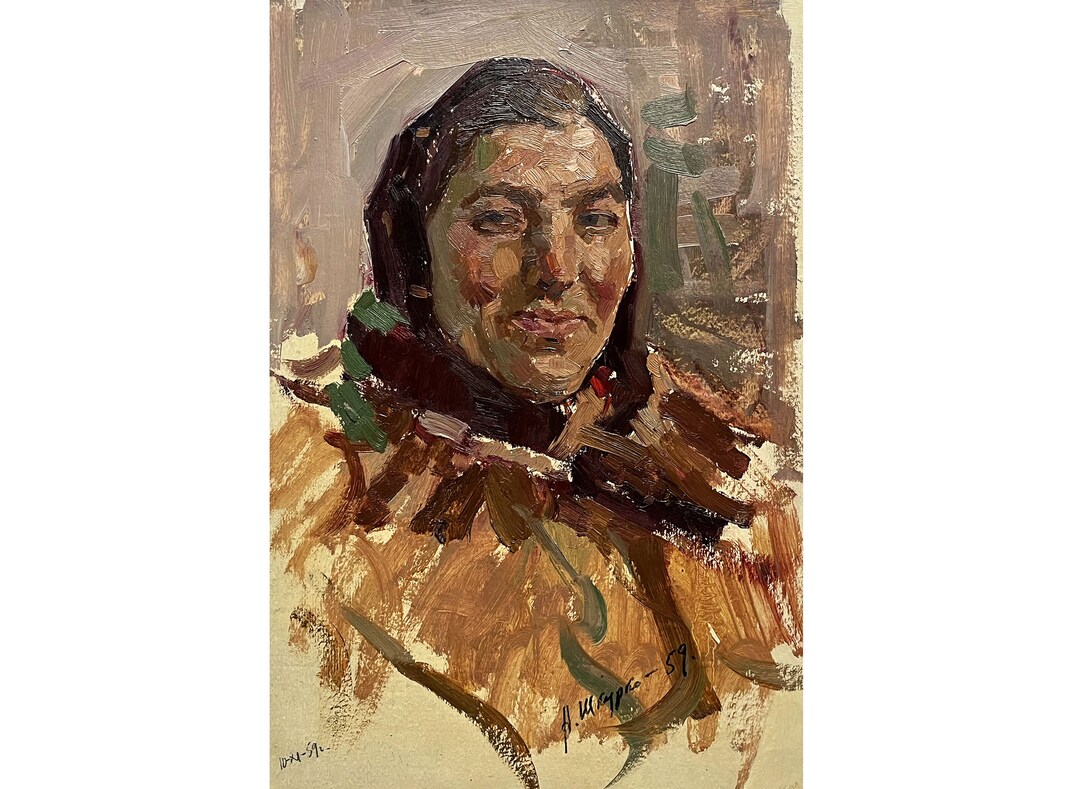 ANTIQUE PORTRAIT PAINTING Mid Century Original Oil Painting by Ukraine ...