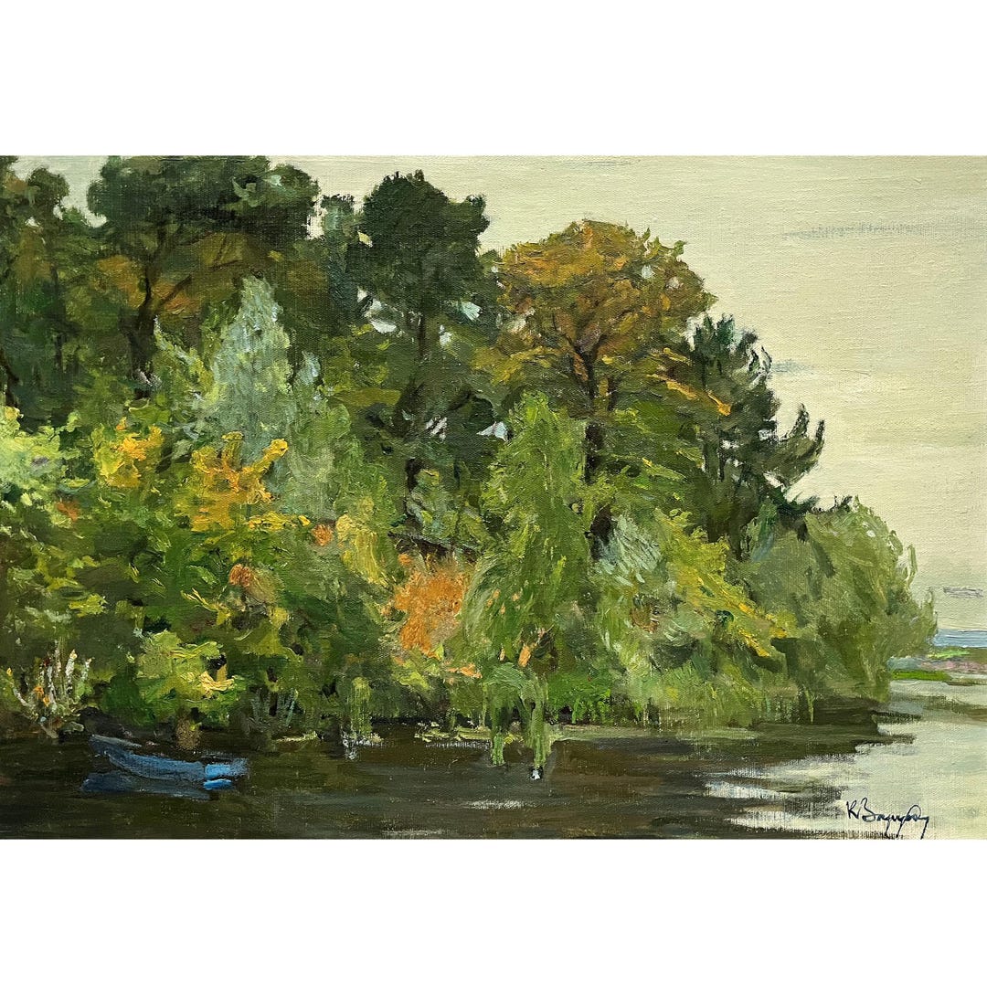 Vintage Original Oil Painting Summer Riverscape by Ukraine Artist K ...