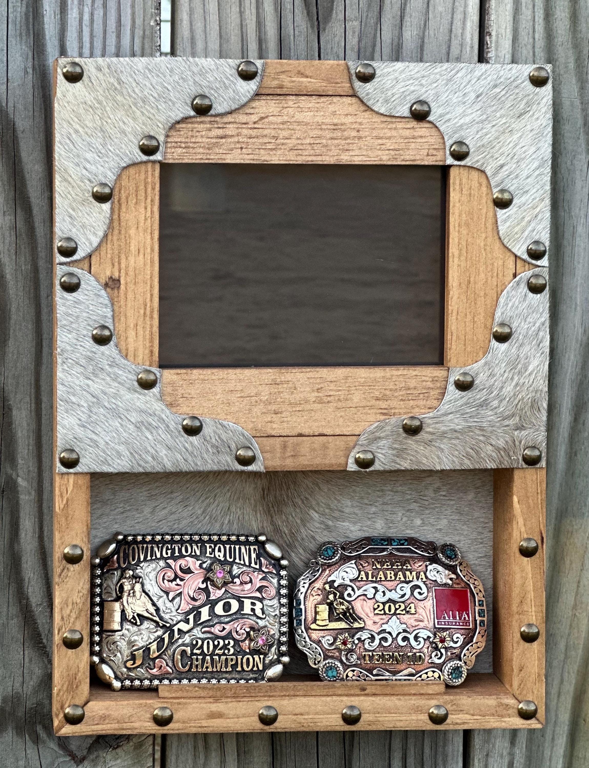 5x7 Light Grey Cowhide Accented Picture Frame With Built in Buckle ...
