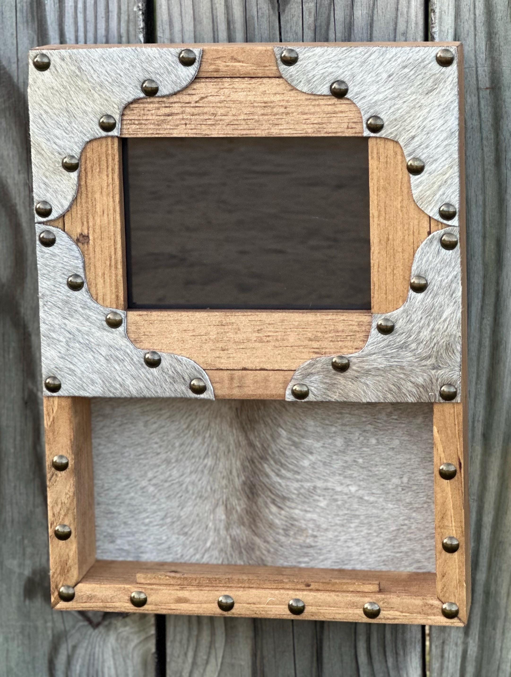 5x7 Light Grey Cowhide Accented Picture Frame With Built in Buckle ...