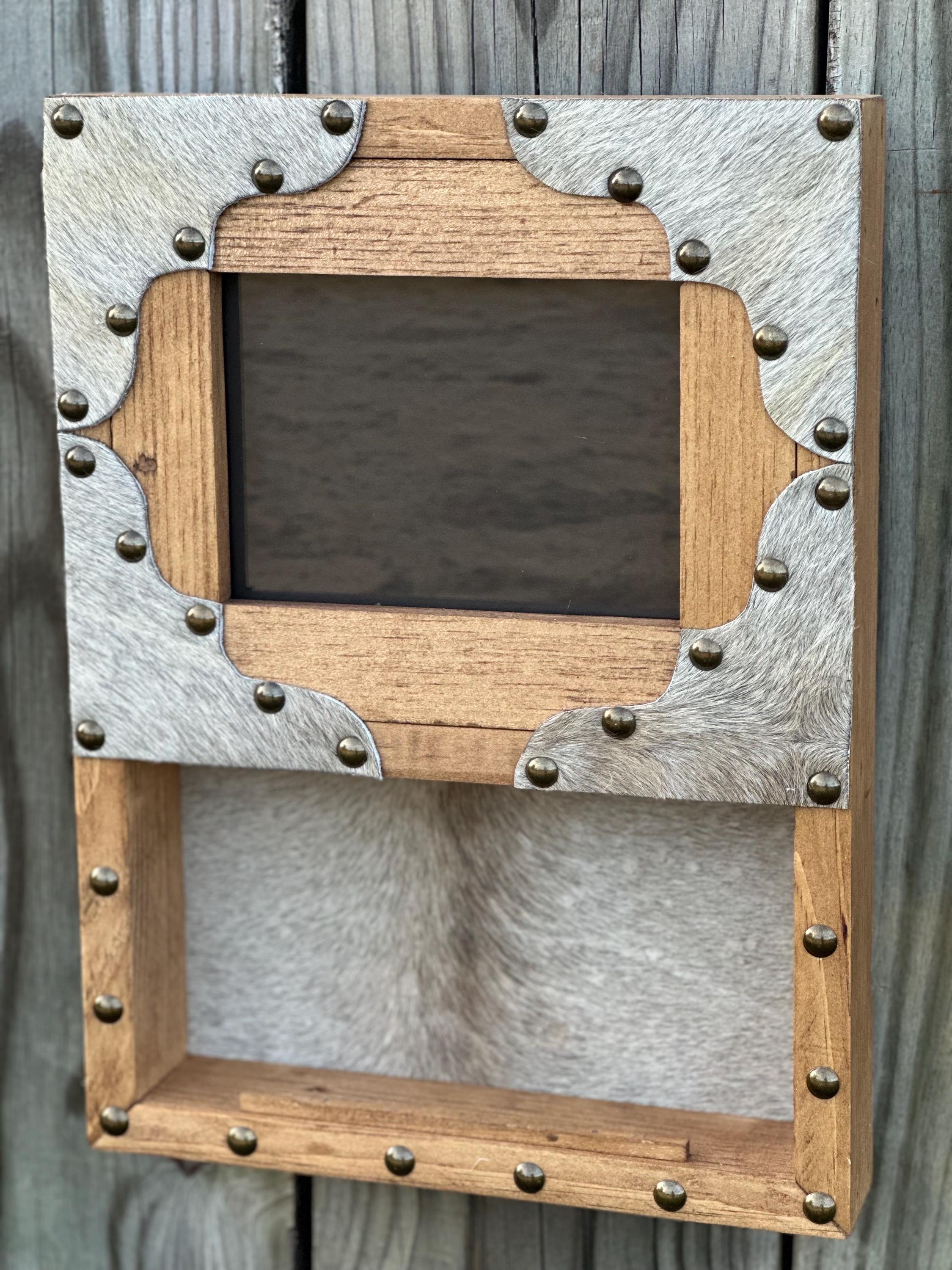 5x7 Light Grey Cowhide Accented Picture Frame With Built in Buckle ...