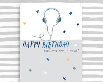 Headphones Birthday Card - Etsy