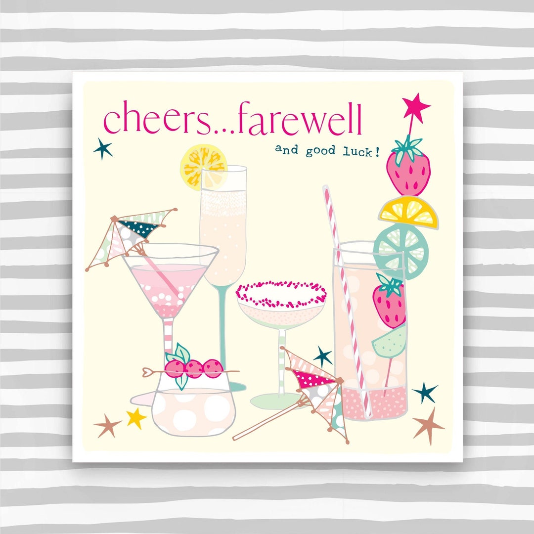 Cheers Farewell Card: Illustrated Good Luck Greeting - Etsy UK