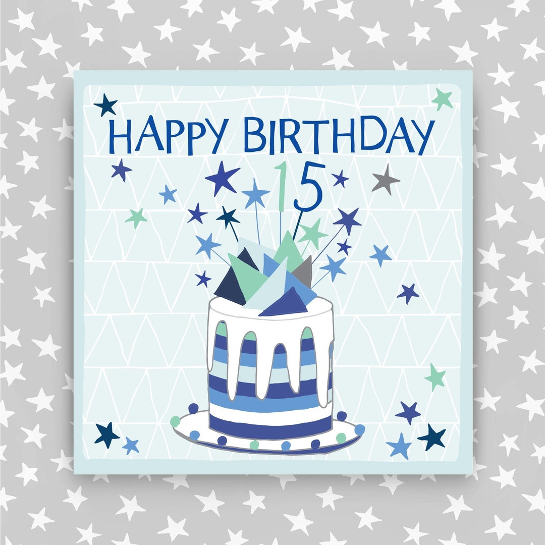 Happy 15th Birthday! Greeting Card- A Gorgeous Cake Design Card for a ...