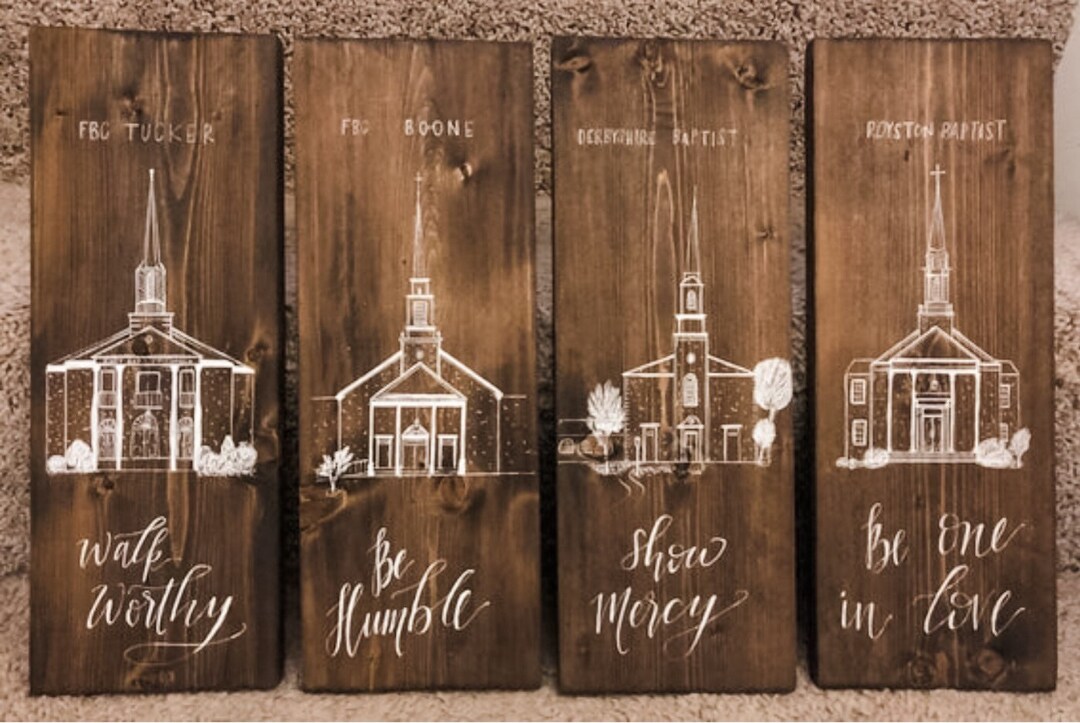 CUSTOM Church Drawing With Hand Lettered Personalization Pastor Gift ...
