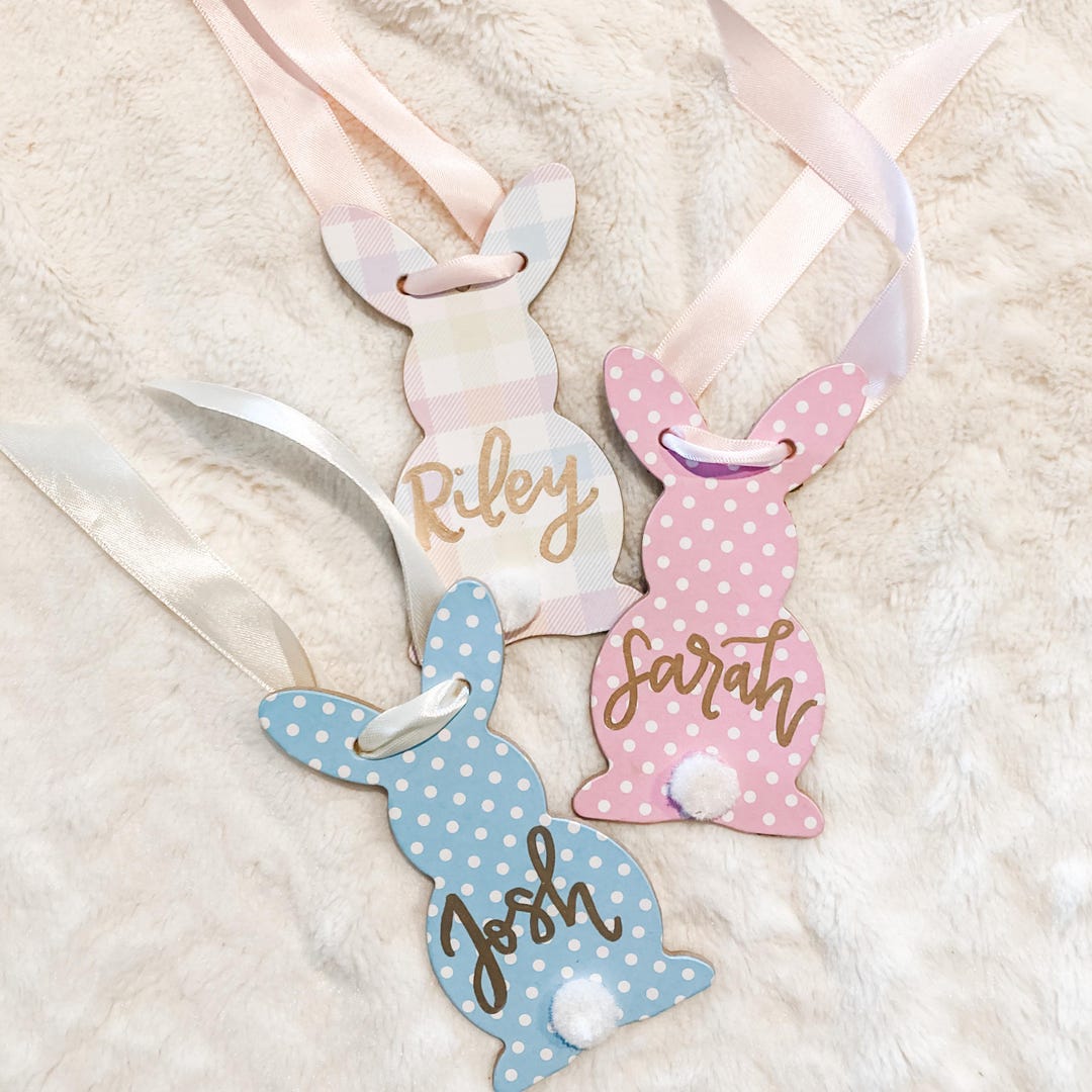 Custom Bunny Name Tags for Kids Easter Baskets, Rabbit Tags, Pastel ...