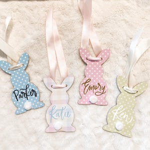 Custom Bunny Name Tags for Kids Easter Baskets, Rabbit Tags, Pastel ...