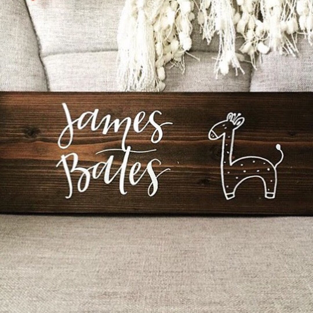 Handmade Baby Name Giraffe Wood Sign, Custom Calligraphy Baby Sign ...