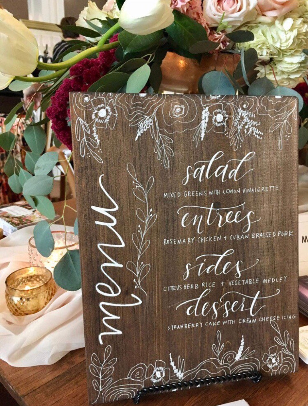 Wedding Menu Sign With Floral Accents | Custom Wedding Menu ...