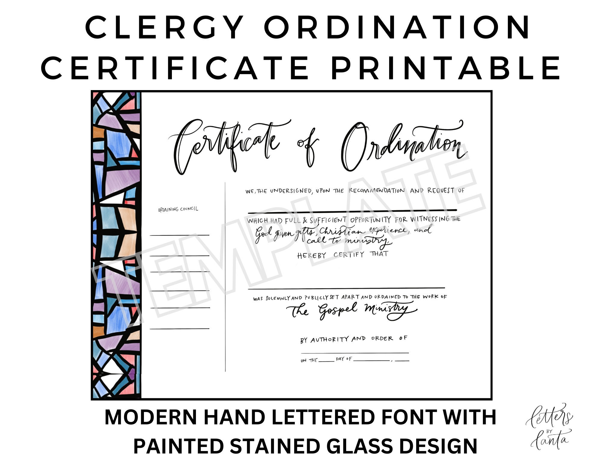 Certificate of Ordination Downloadable Template, Modern Stained Glass ...