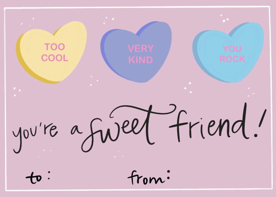 Adorable Sweetheart Valentine Printable 'you're a Sweet Friend' 8 per ...