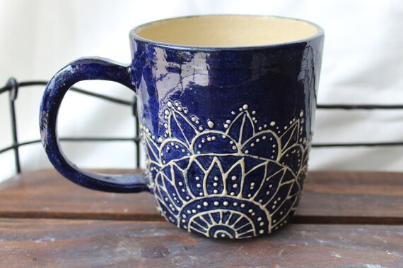 Henna Pottery Mug Large Handmade/hand painted | Etsy