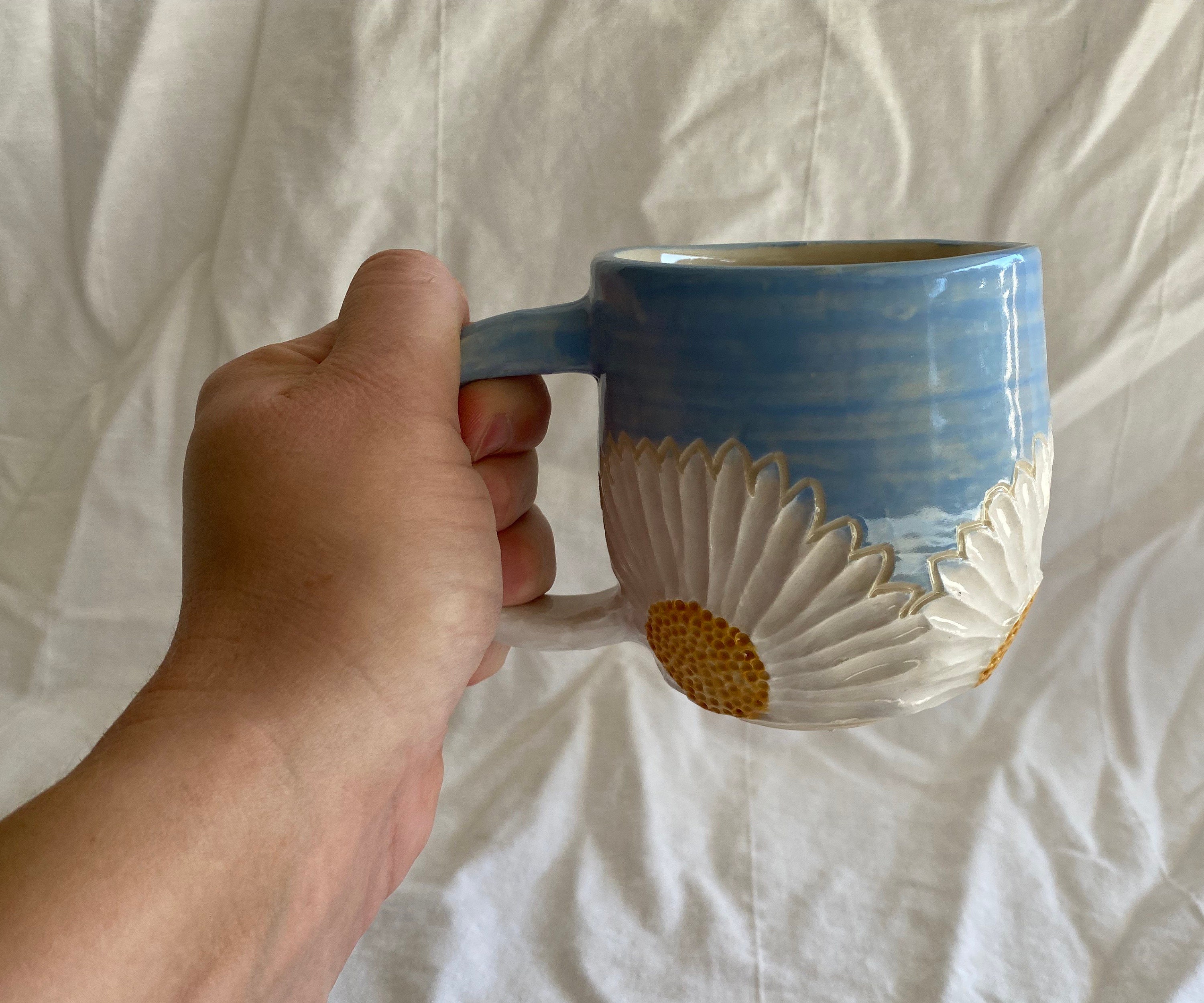 Daisy Pottery Mug; Handmade/hand Painted - Etsy