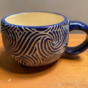 Abstract Ocean Waves Pottery Mug; Handmade/hand Carved - Etsy
