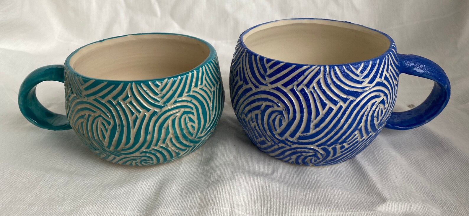 Abstract Ocean Waves Pottery Mug Handmade/hand Carved - Etsy