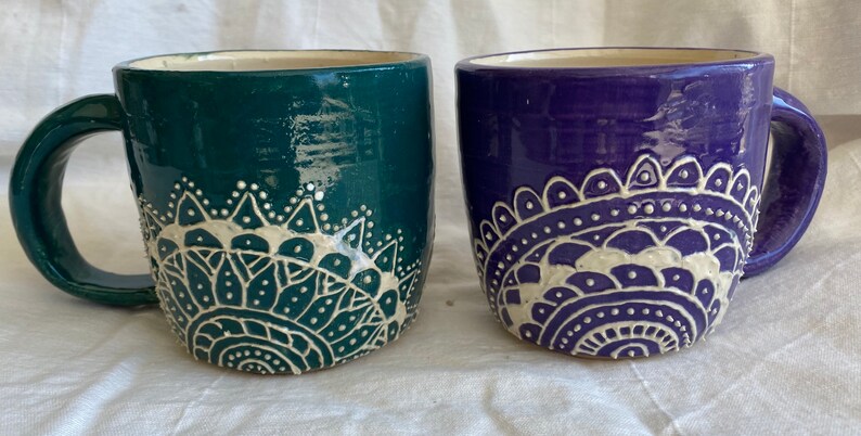 Henna Pottery Mug, Large; Handmade/hand Painted - Etsy