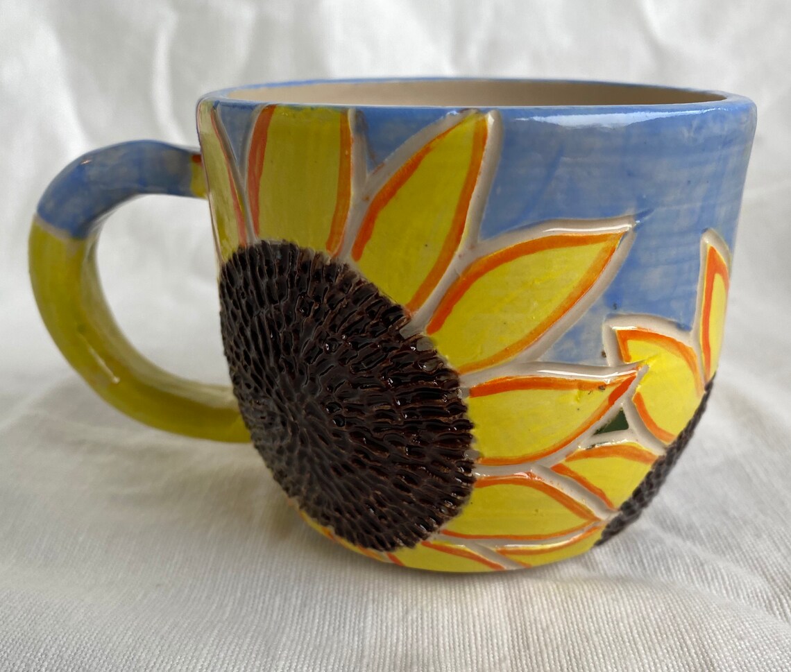 Sunflower Pottery Mug Handmade/ Hand painted | Etsy