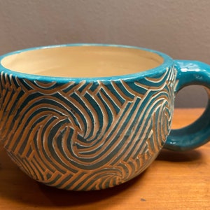 Abstract Ocean Waves Pottery Mug; Handmade/hand Carved - Etsy