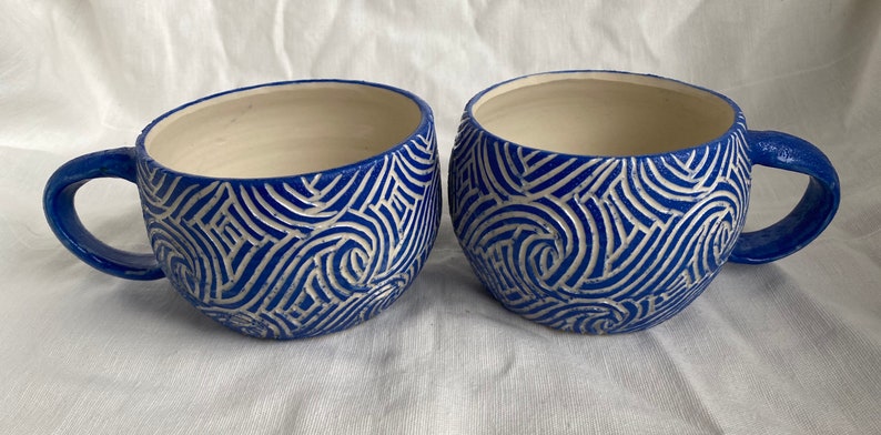 Abstract Ocean Waves Pottery Mug Handmade/hand Carved - Etsy