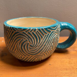 Abstract Ocean Waves Pottery Mug; Handmade/hand Carved - Etsy