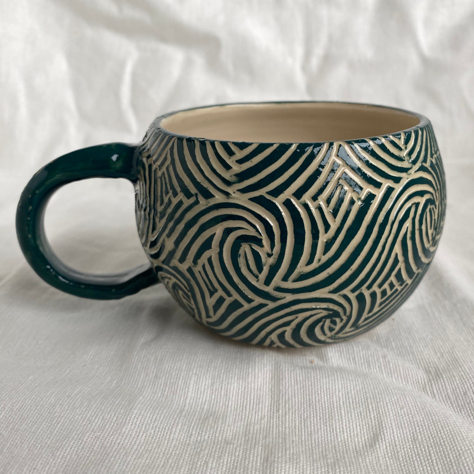 Abstract Ocean Waves Pottery Mug; Handmade/hand Carved - Etsy