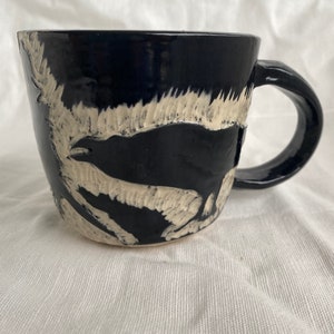 Crows Pottery Mug; Handmade/ Hand Carved - Etsy