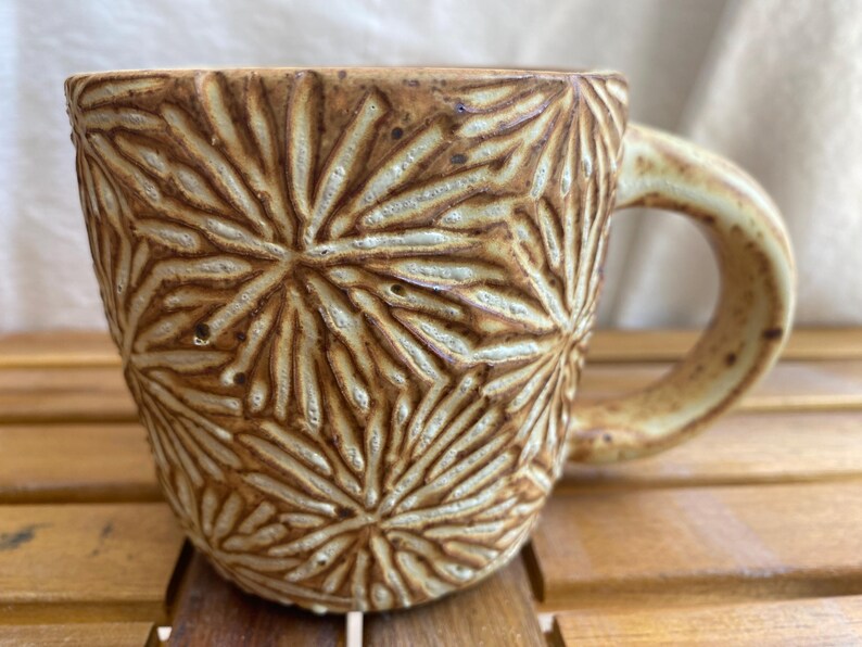 Abstract Contemporary Carved Flower Mug, Handmade - Etsy